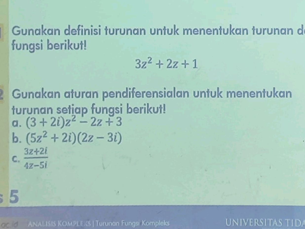 1. Gunakan definisi turunan untuk menentukan | StudyX
