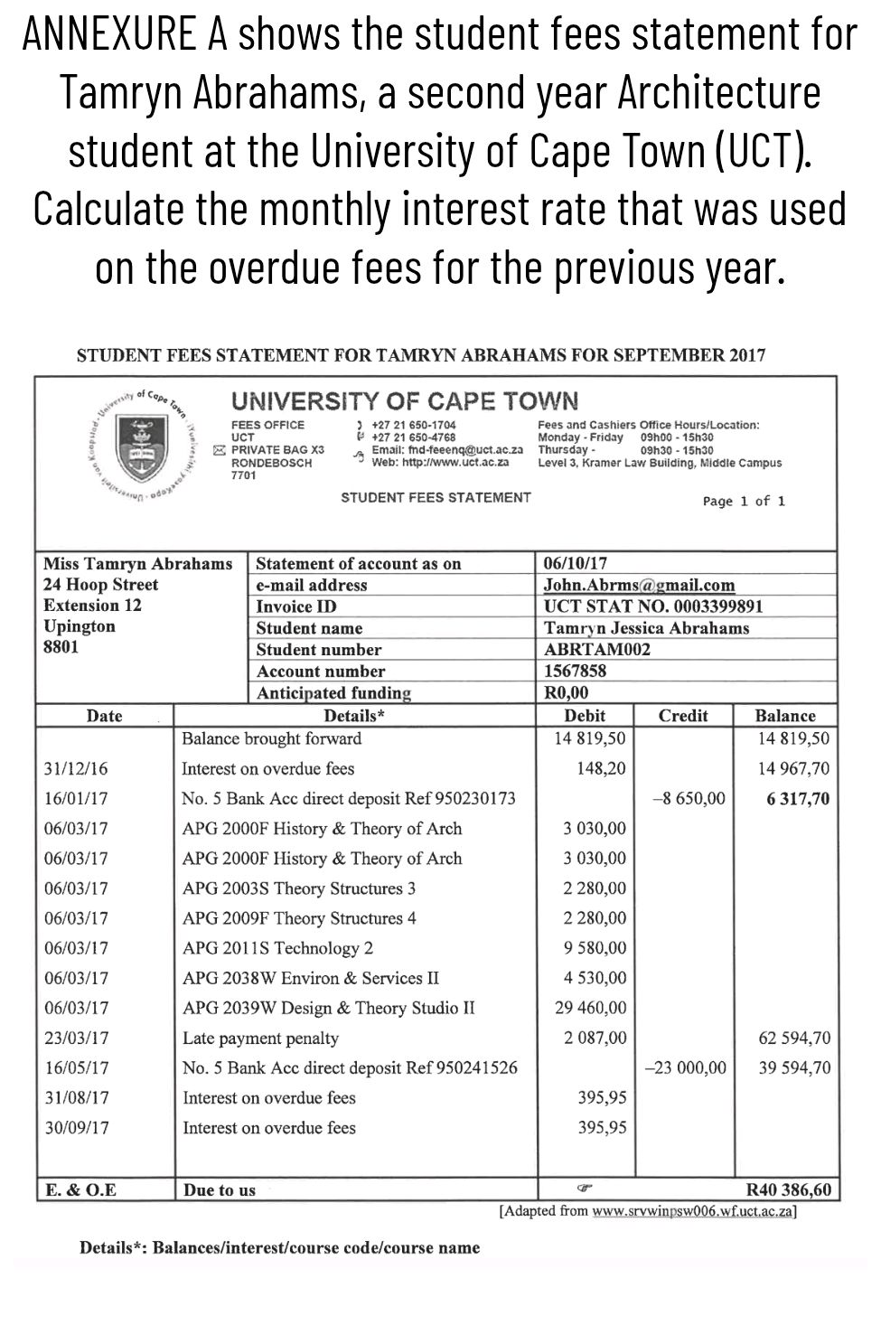 ANNEXURE A shows the student fees statement | StudyX