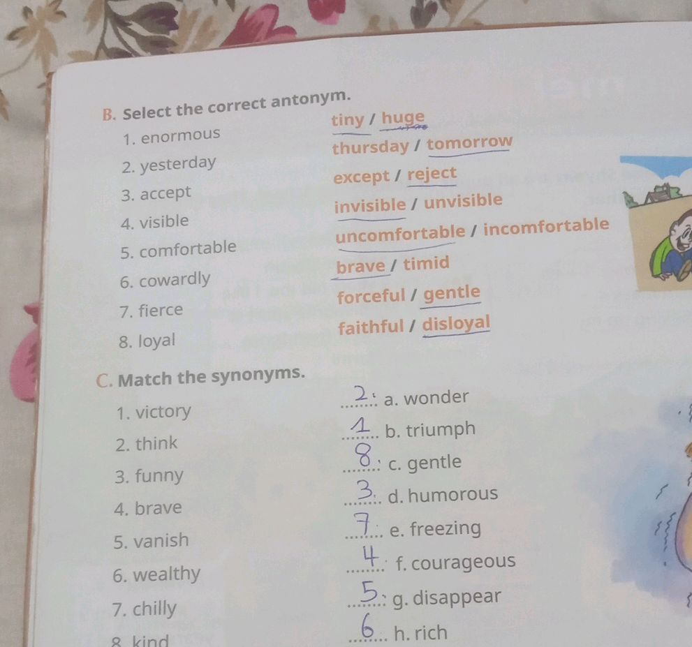 B. Select the correct antonym. 1. enormous | StudyX
