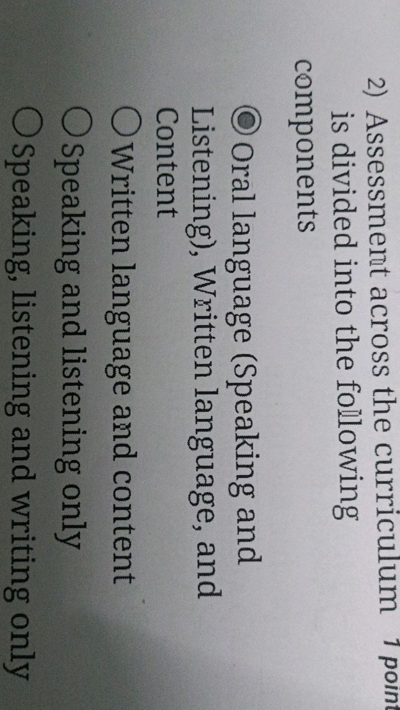 2) Assessment across the curriculum 1 point | StudyX