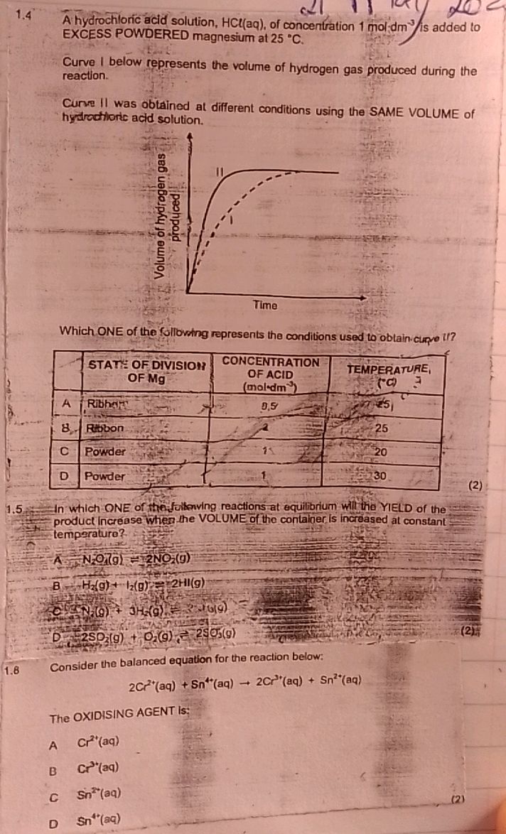 1.4 A hydrochloric acid solution, HCl(aq), | StudyX