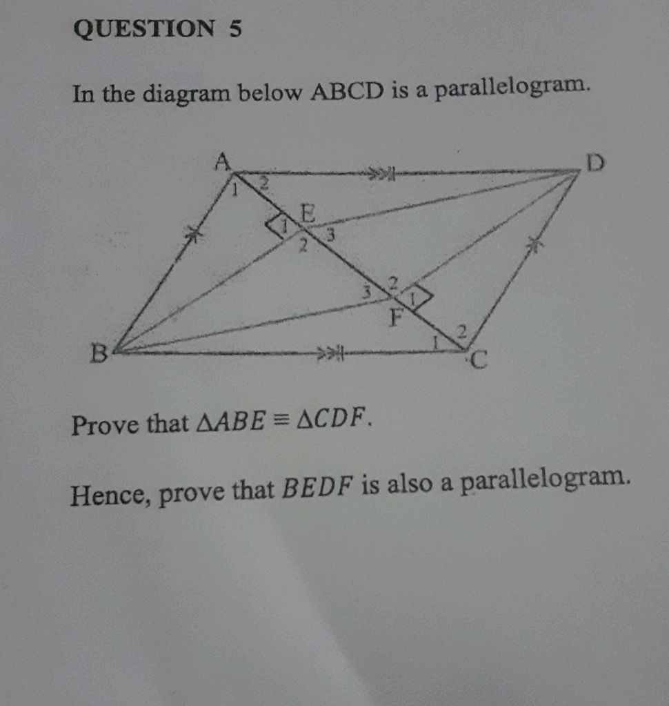 QUESTION 5 In the diagram below ABCD is a | StudyX