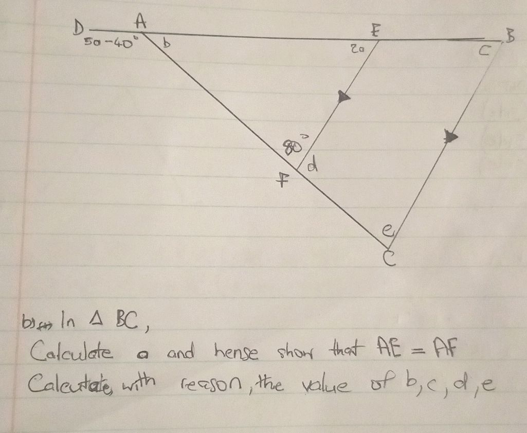 In $ BC$, Calculate a and hence show that | StudyX