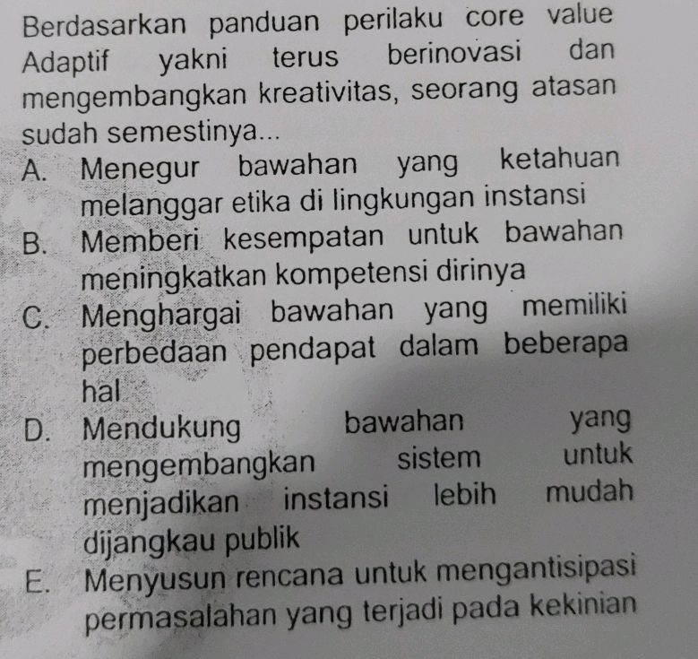 Berdasarkan panduan perilaku core value | StudyX