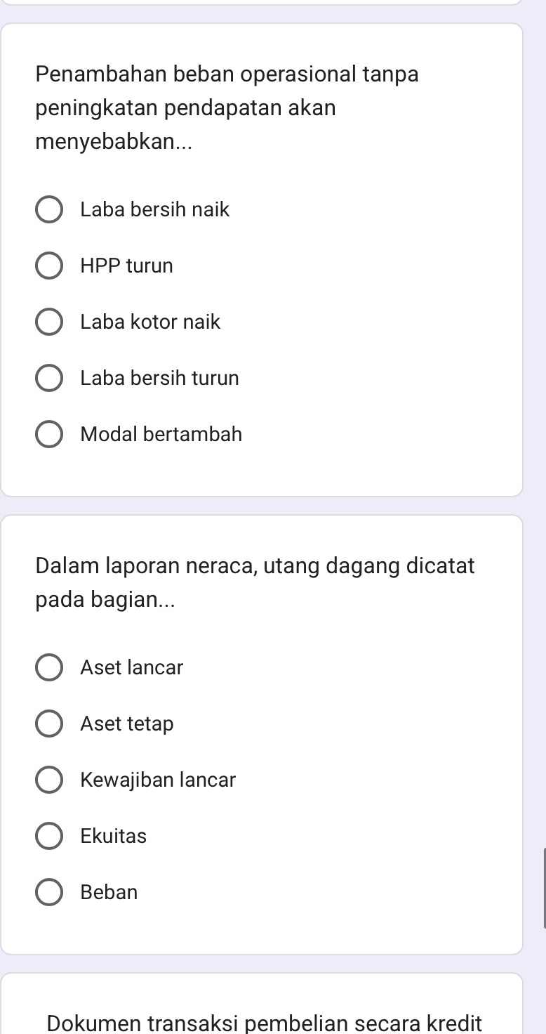 Penambahan beban operasional tanpa | StudyX