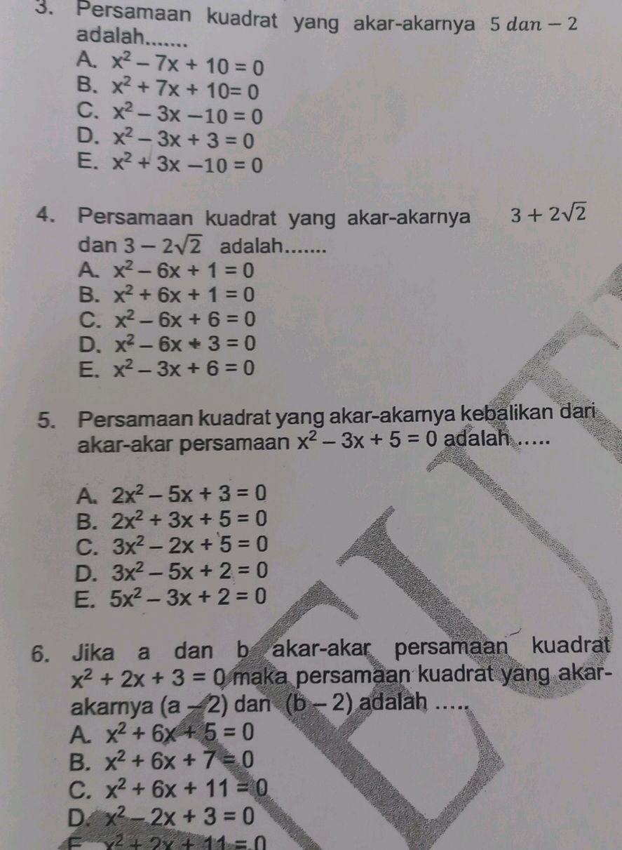 3. Persamaan kuadrat yang akar-akarnya 5 dan | StudyX