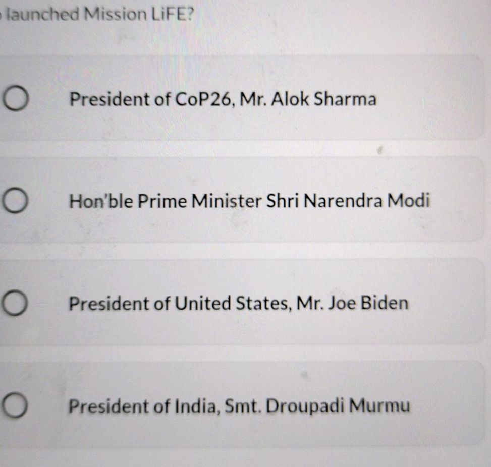 launched Mission LiFE? President of CoP26, | StudyX