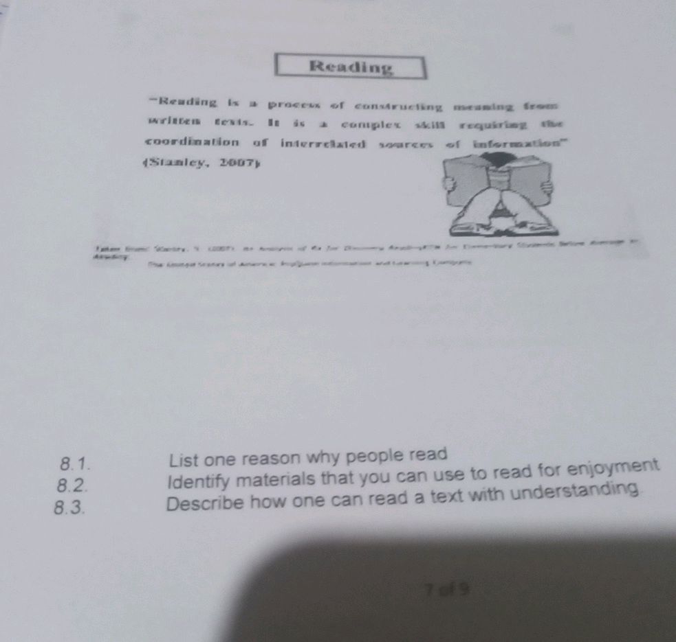 8.1. List one reason why people read 8.2. | StudyX