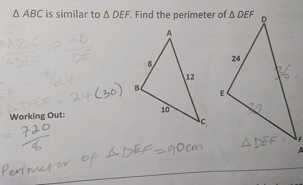 $ ABC$ is similar to $ DEF$. Find the | StudyX