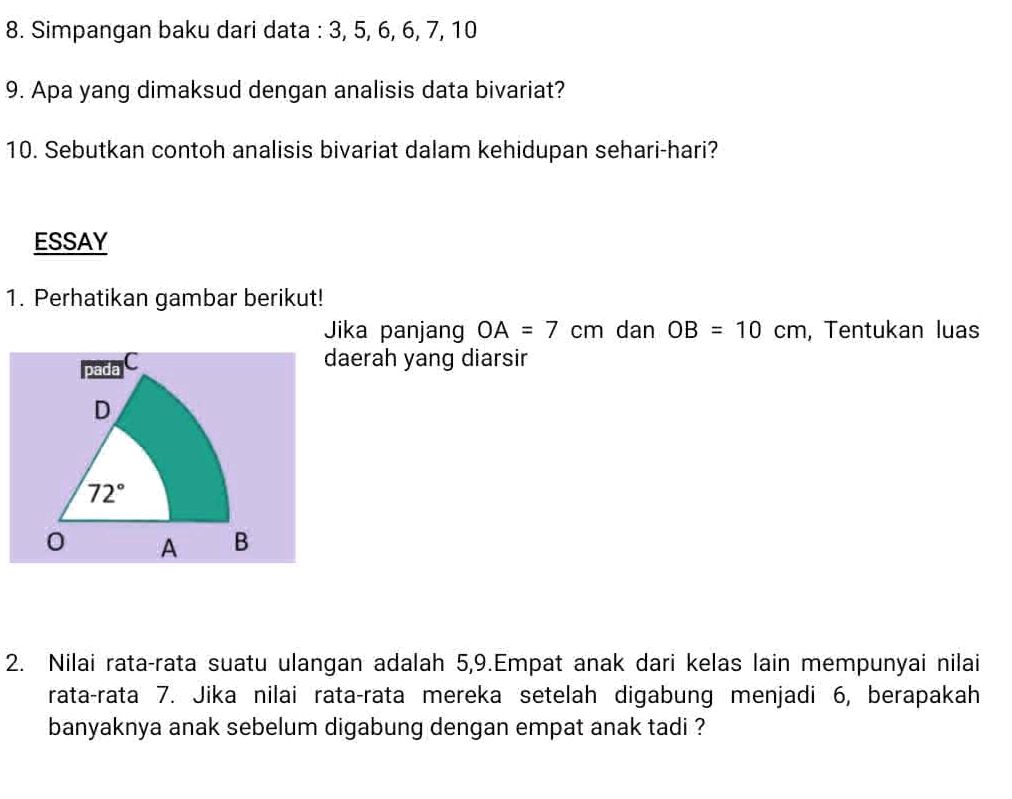 8. Simpangan baku dari data: 3, 5, 6, 6, 7, | StudyX