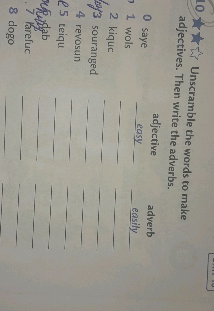 Unscramble the words to make adjectives. | StudyX