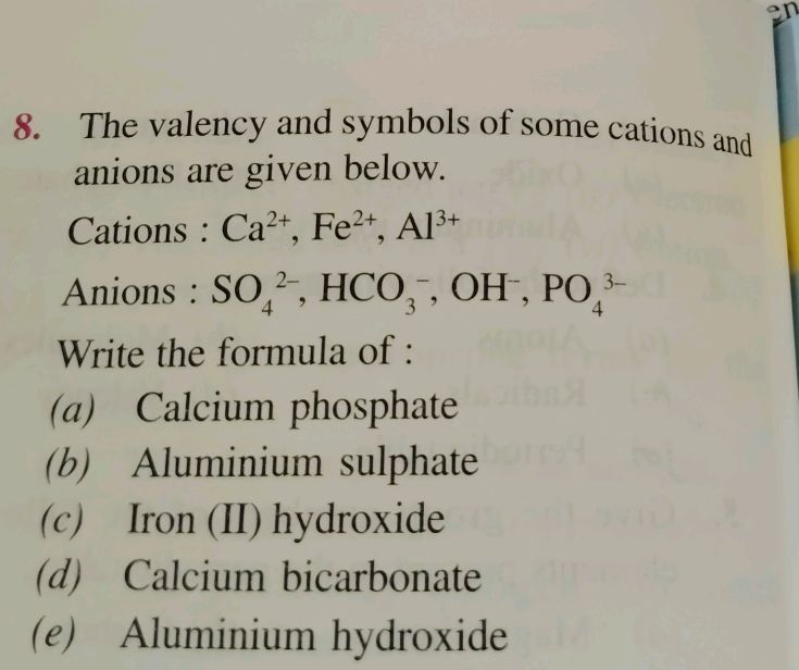 8. The valency and symbols of some cations | StudyX