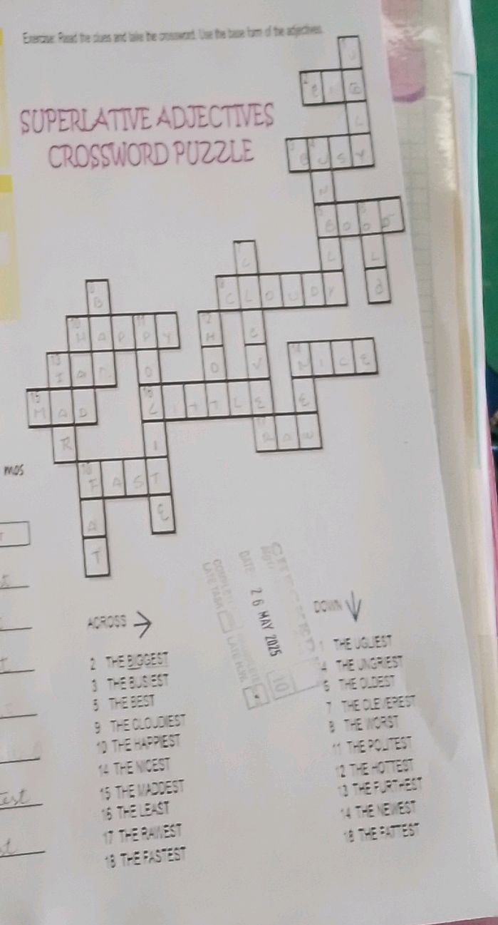 Exercise Read the clues and take the | StudyX