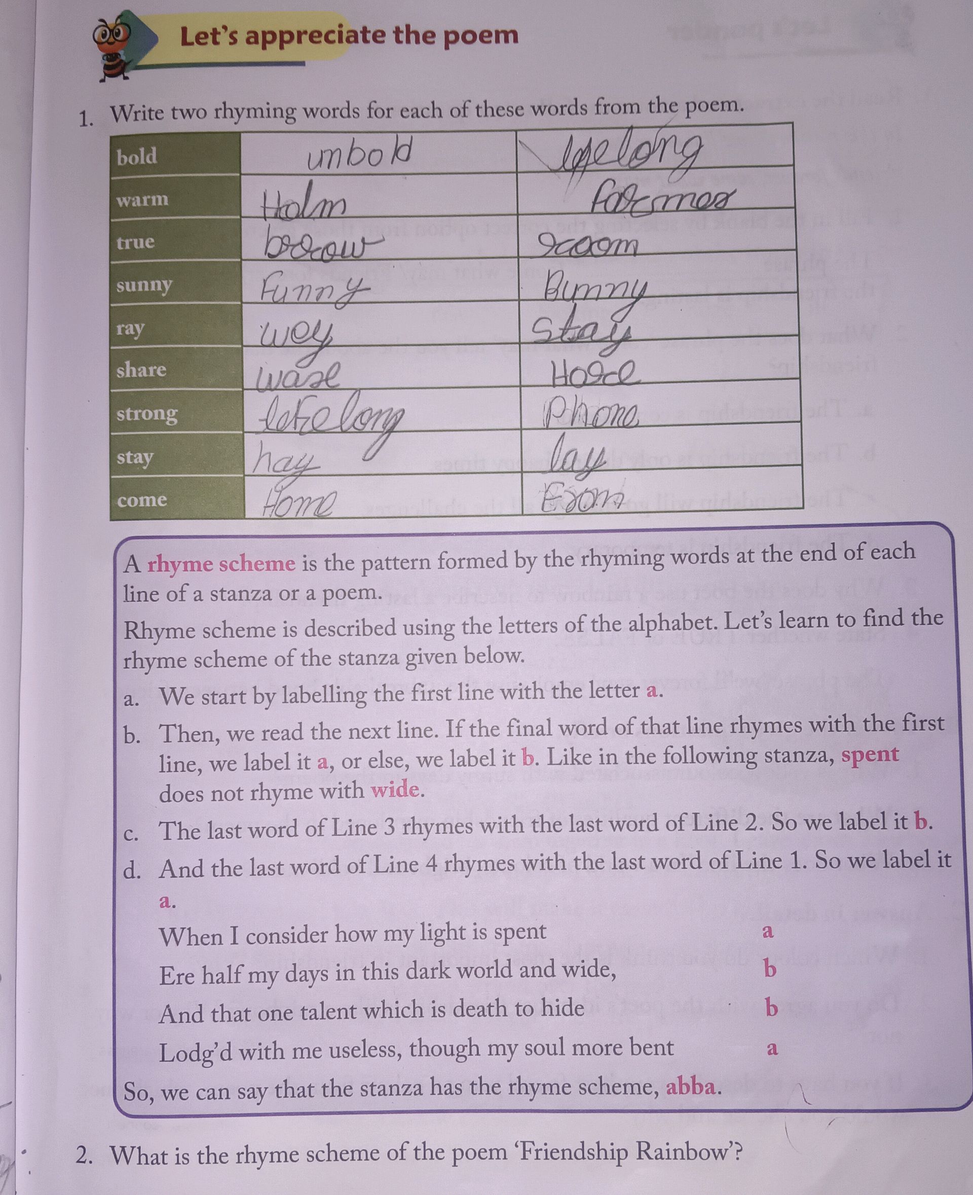 1. Write two rhyming words for each of these | StudyX