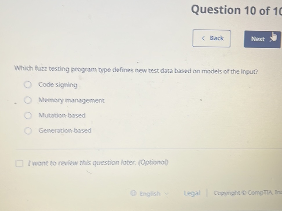 Which fuzz testing program type defines new | StudyX