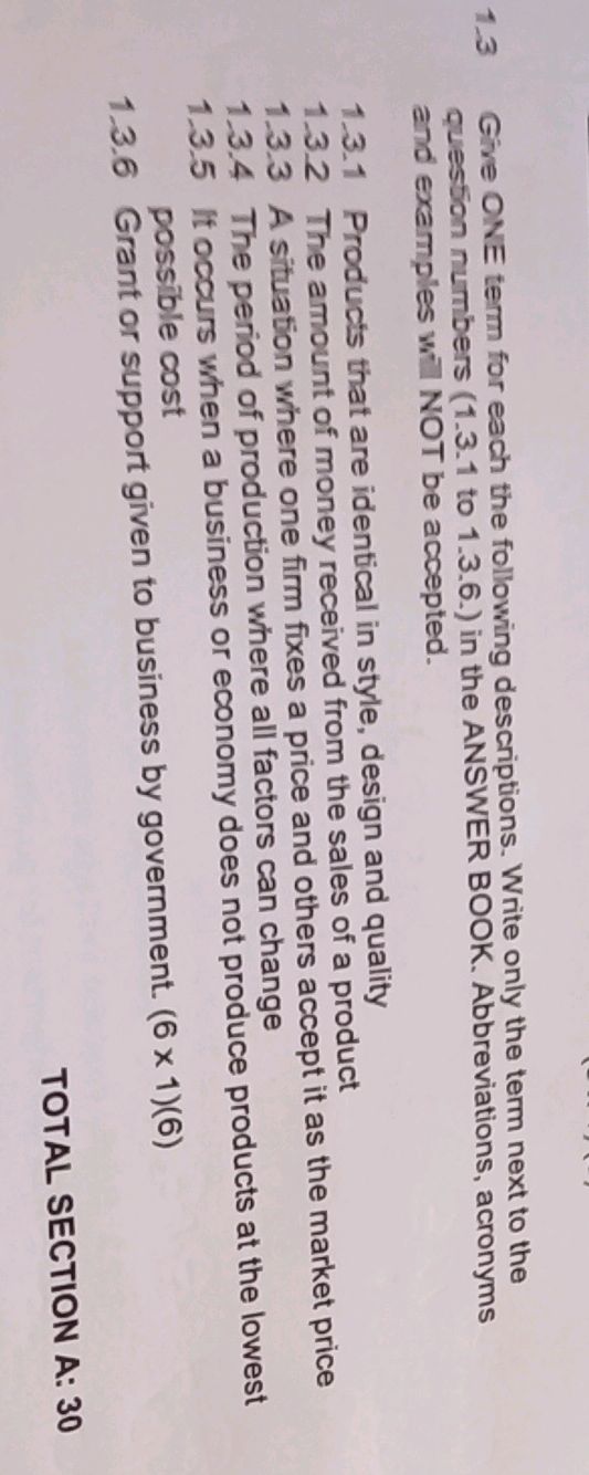 1.3 Give ONE term for each the following | StudyX