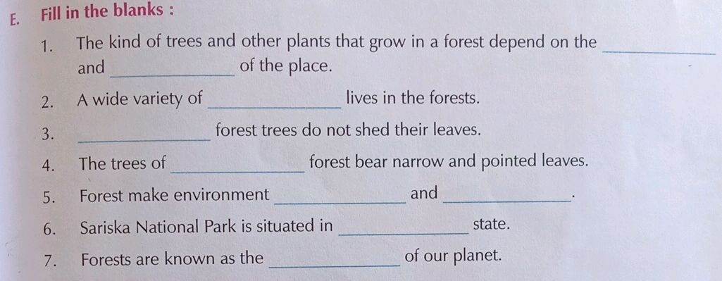 Fill in the blanks : 1. The kind of trees | StudyX