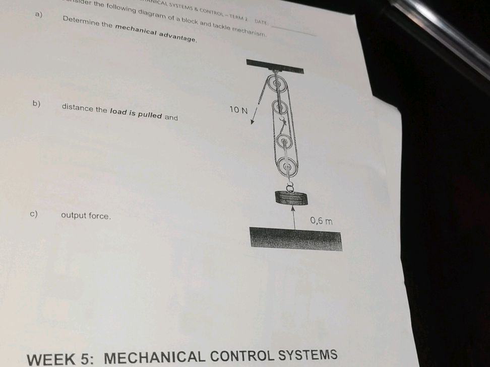a) Determine the mechanical advantage. b) | StudyX