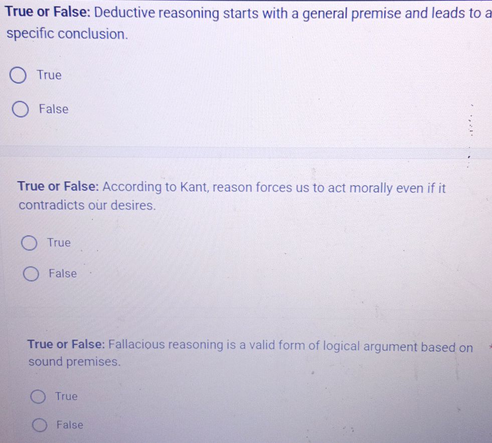 True or False: Deductive reasoning starts | StudyX