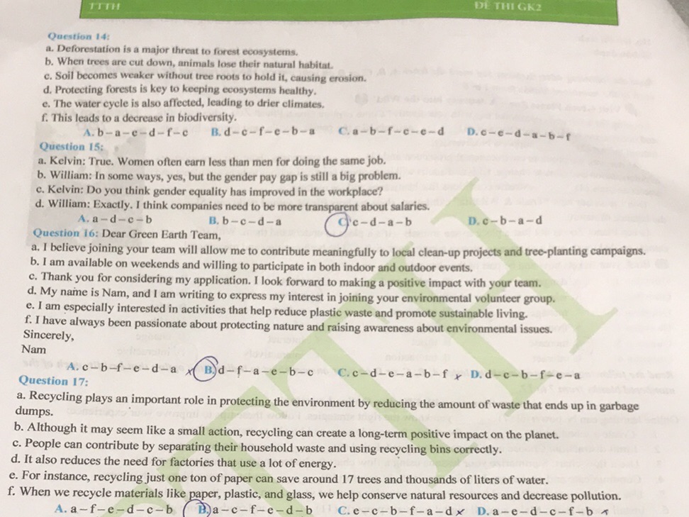 Question 14: a. Deforestation is a major | StudyX