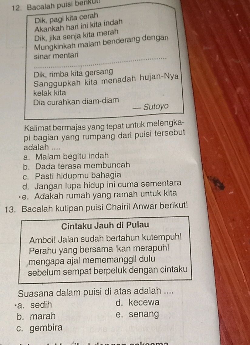 12. Bacalah puisi berikut! Dik, pagi kita | StudyX