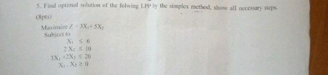 5. Find optimal solution of the folwing LPP | StudyX