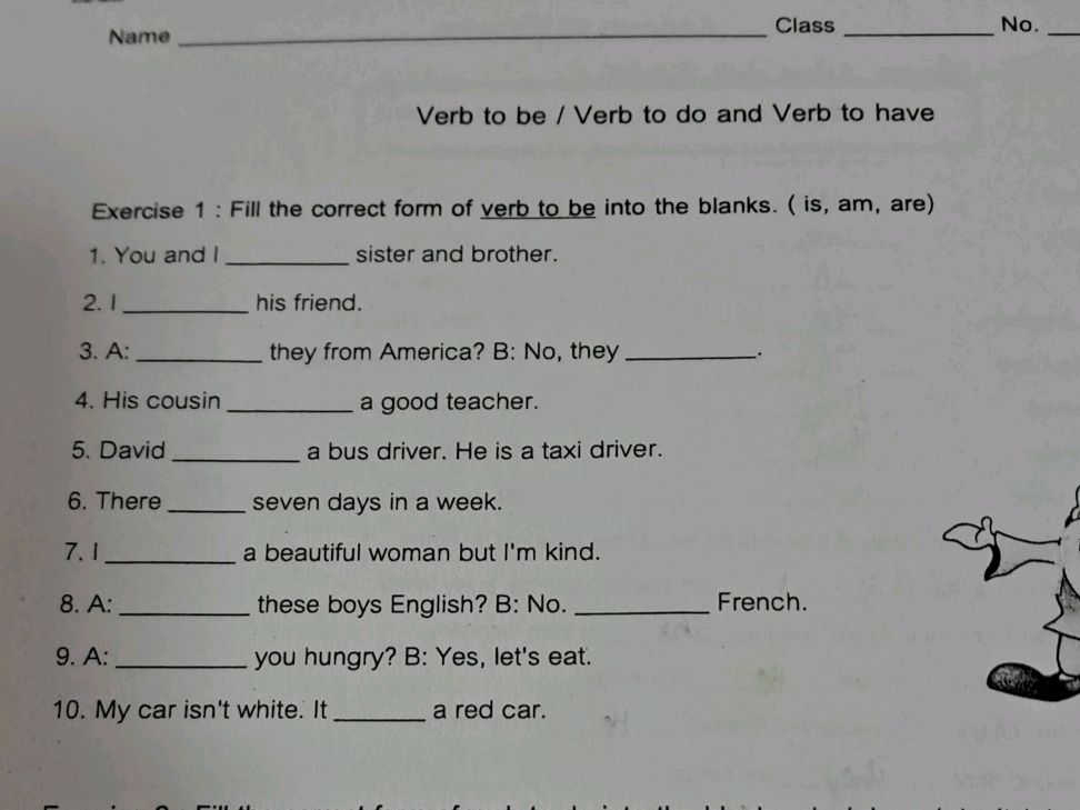 Exercise 1: Fill the correct form of verb to | StudyX