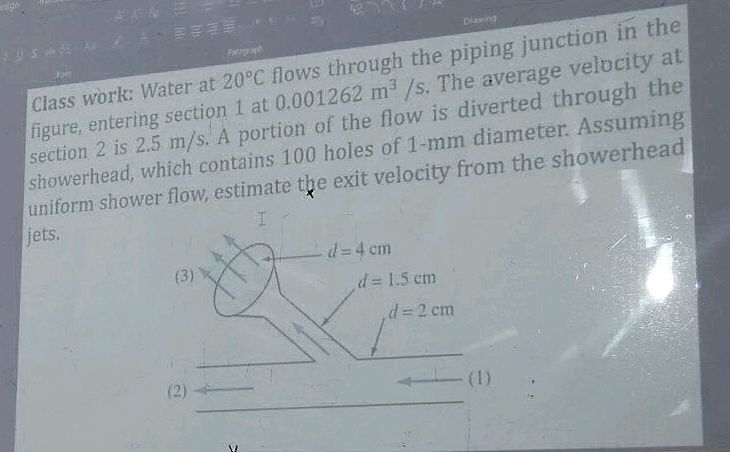 Class work: Water at 20°C flows through the | StudyX