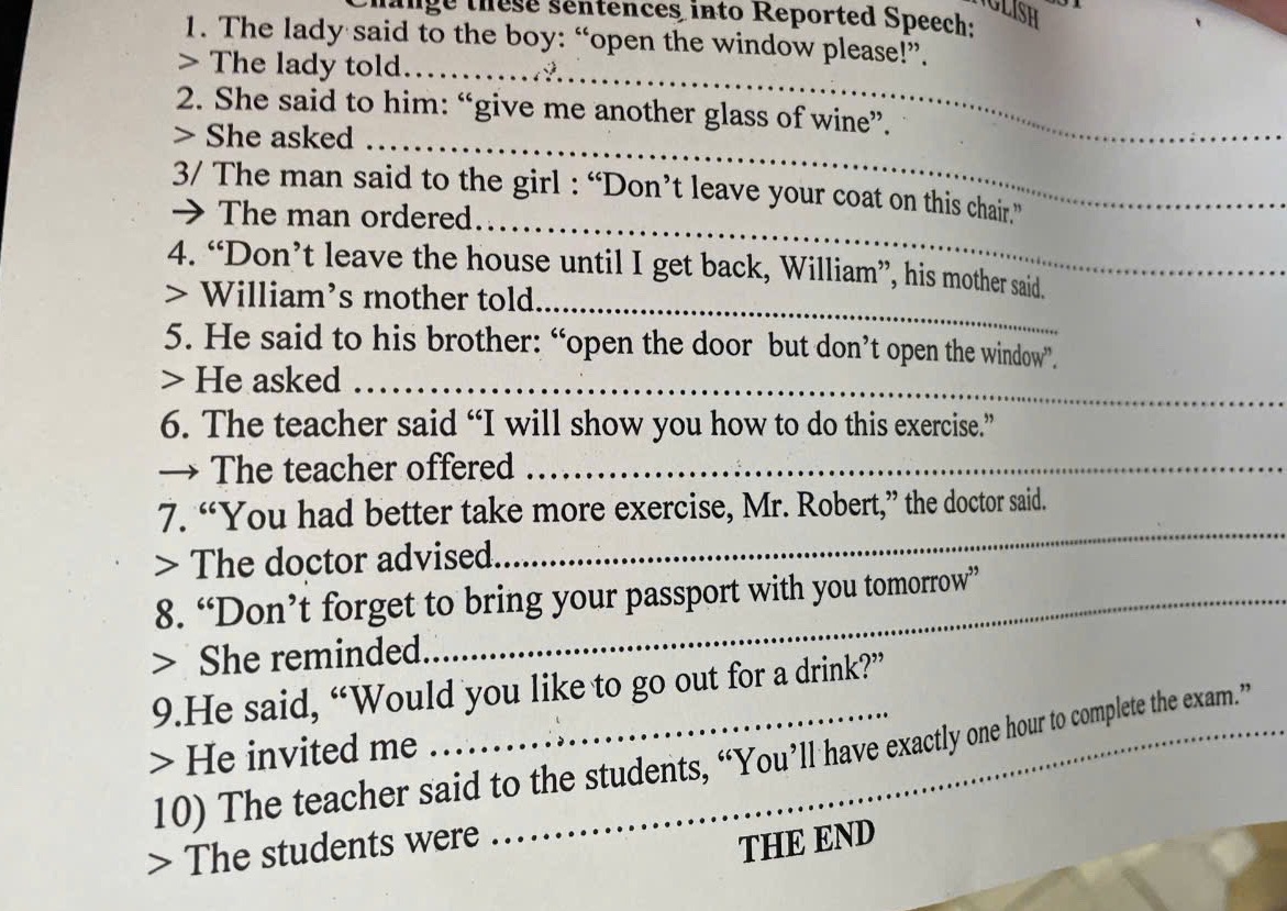 Change these sentences into Reported Speech: | StudyX