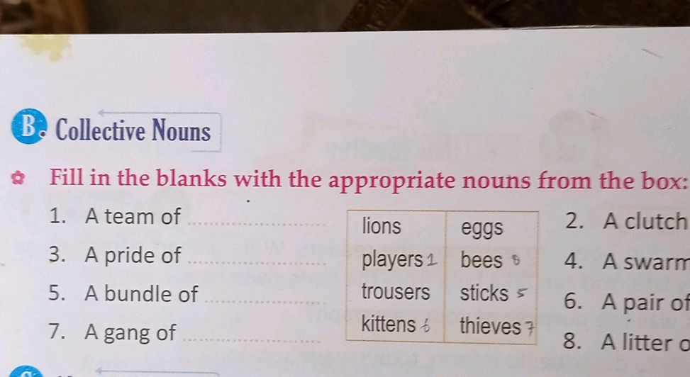 B. Collective Nouns Fill in the blanks with | StudyX