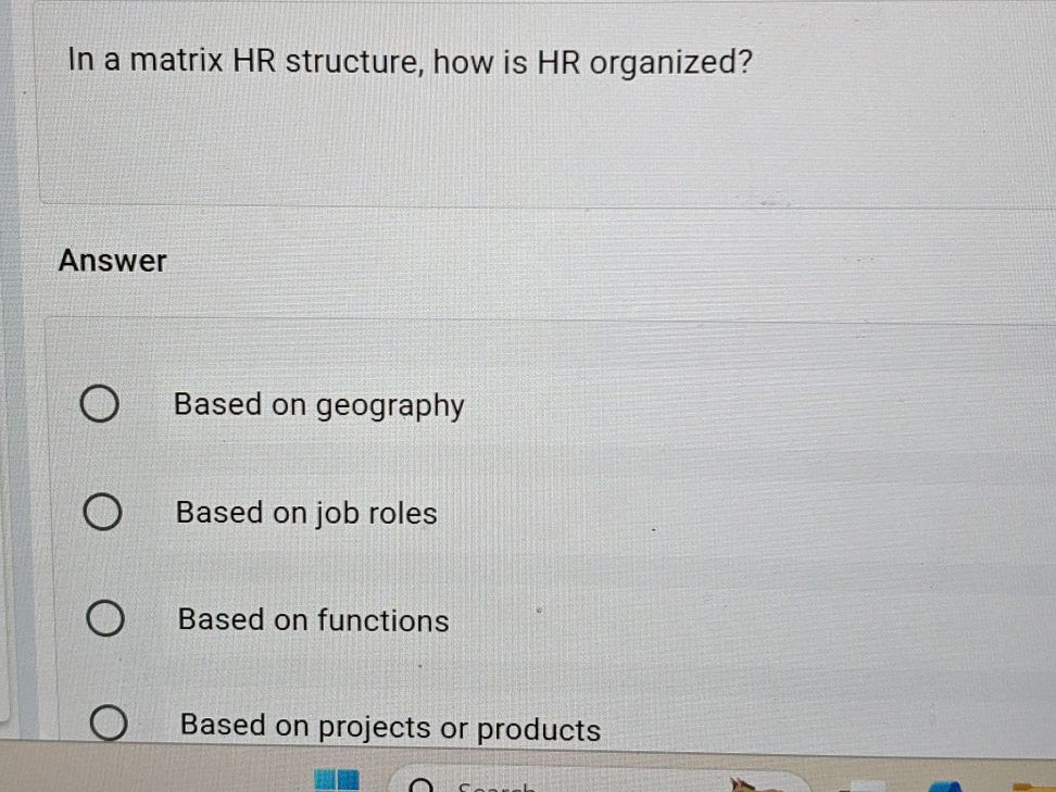 In a matrix HR structure, how is HR | StudyX