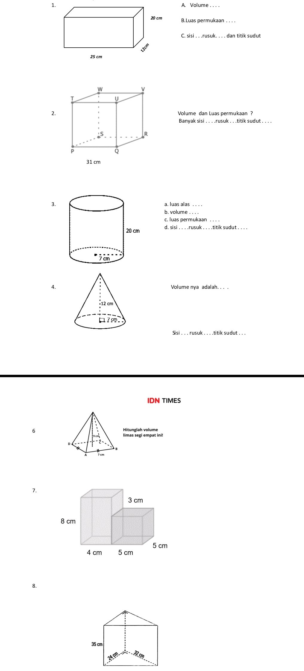 1. A. Volume B. Luas permukaan.... C. | StudyX