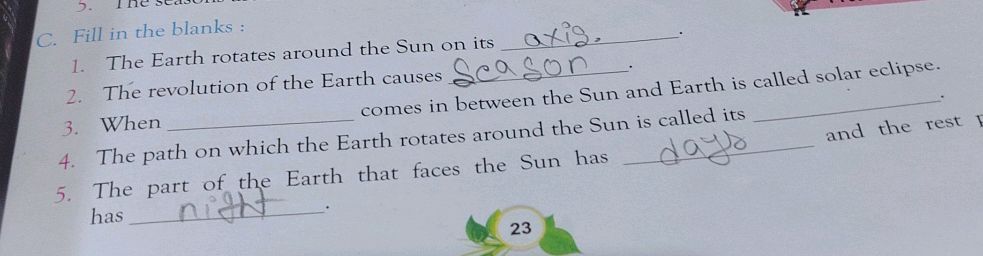 C. Fill in the blanks : 1. The Earth | StudyX
