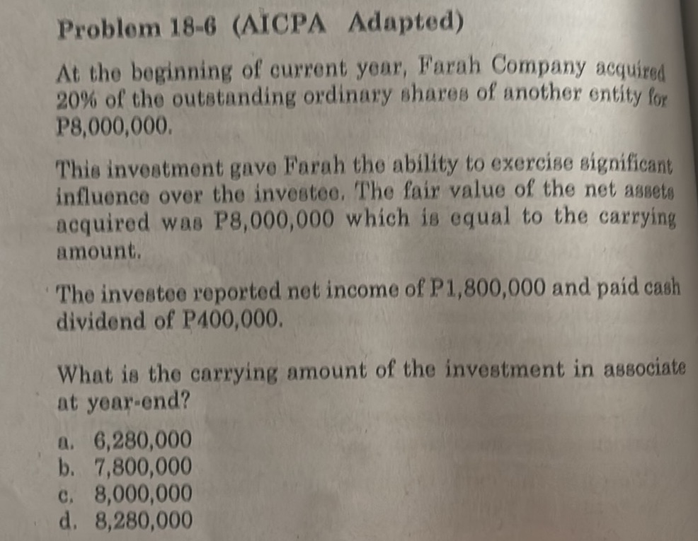 Problem 18-6 (AICPA Adapted) At the | StudyX