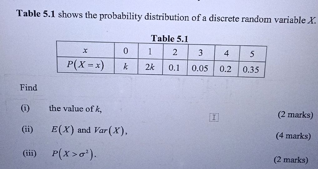 Table 5.1 shows the probability distribution | StudyX