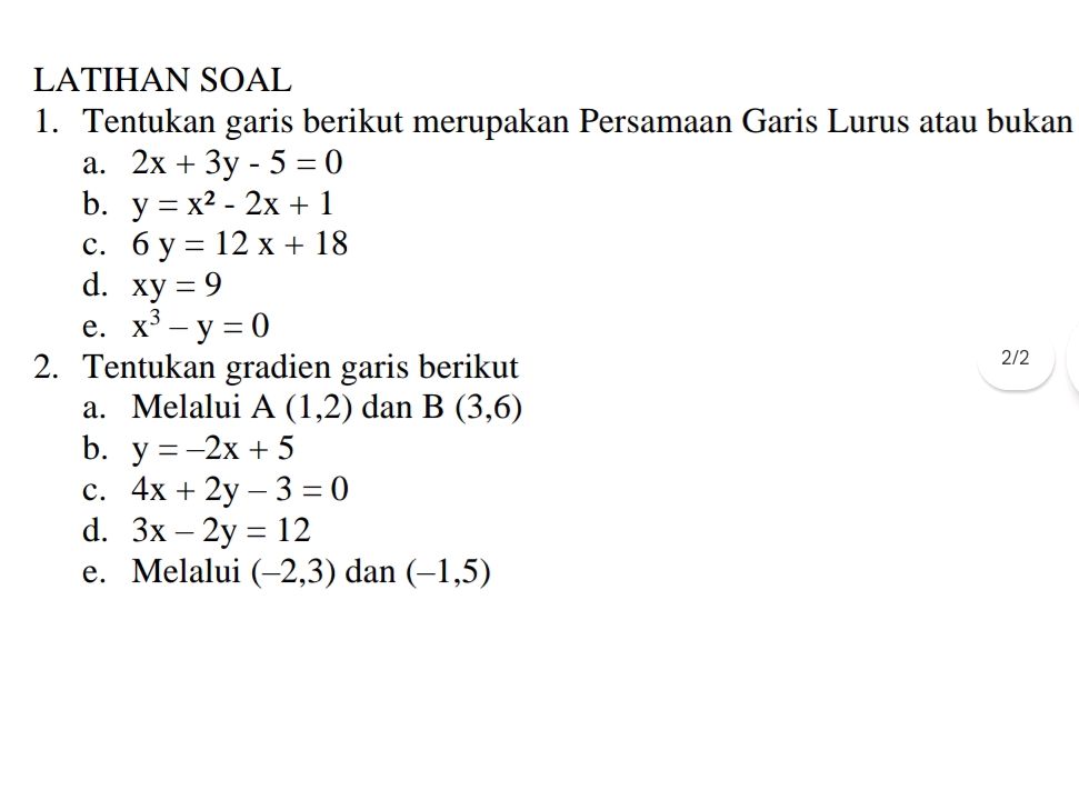 1. Tentukan garis berikut merupakan | StudyX