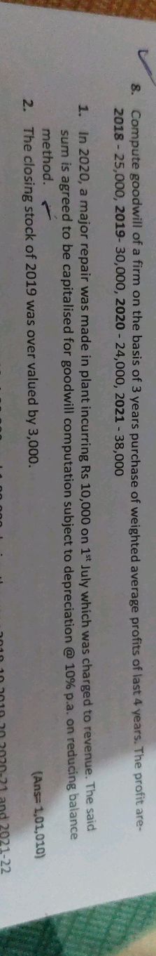 8. Compute goodwill of a firm on the basis | StudyX