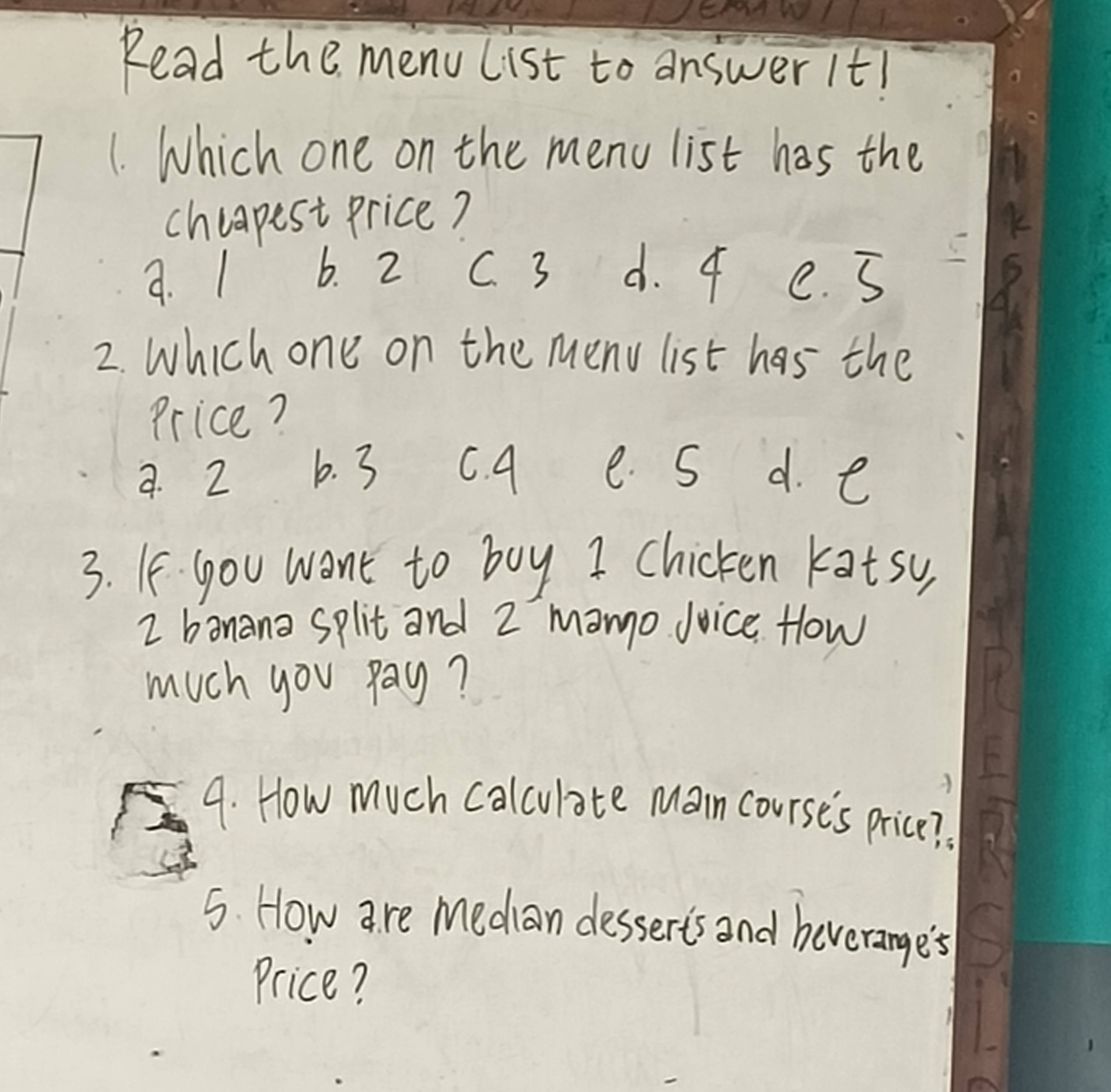 1. Which one on the menu list has the | StudyX