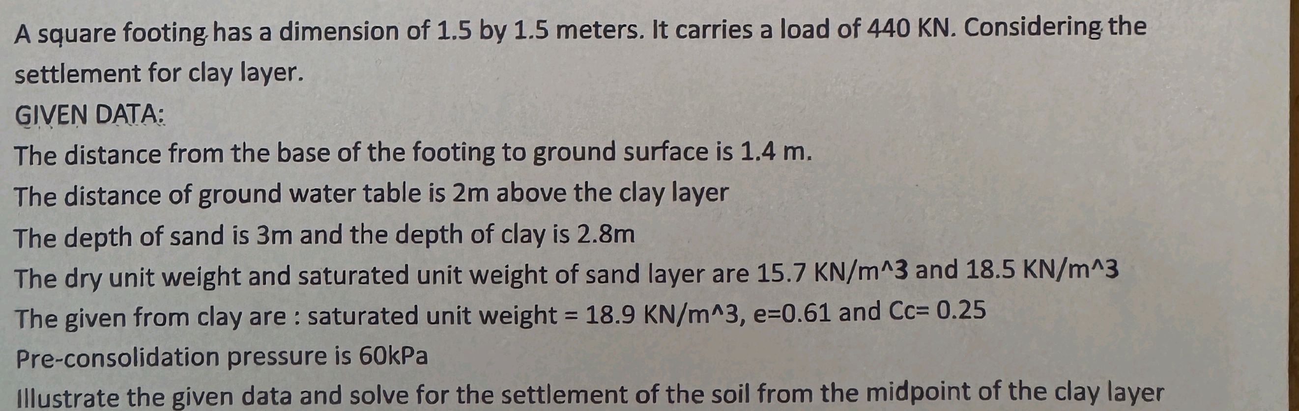 A square footing has a dimension of 1.5 by | StudyX
