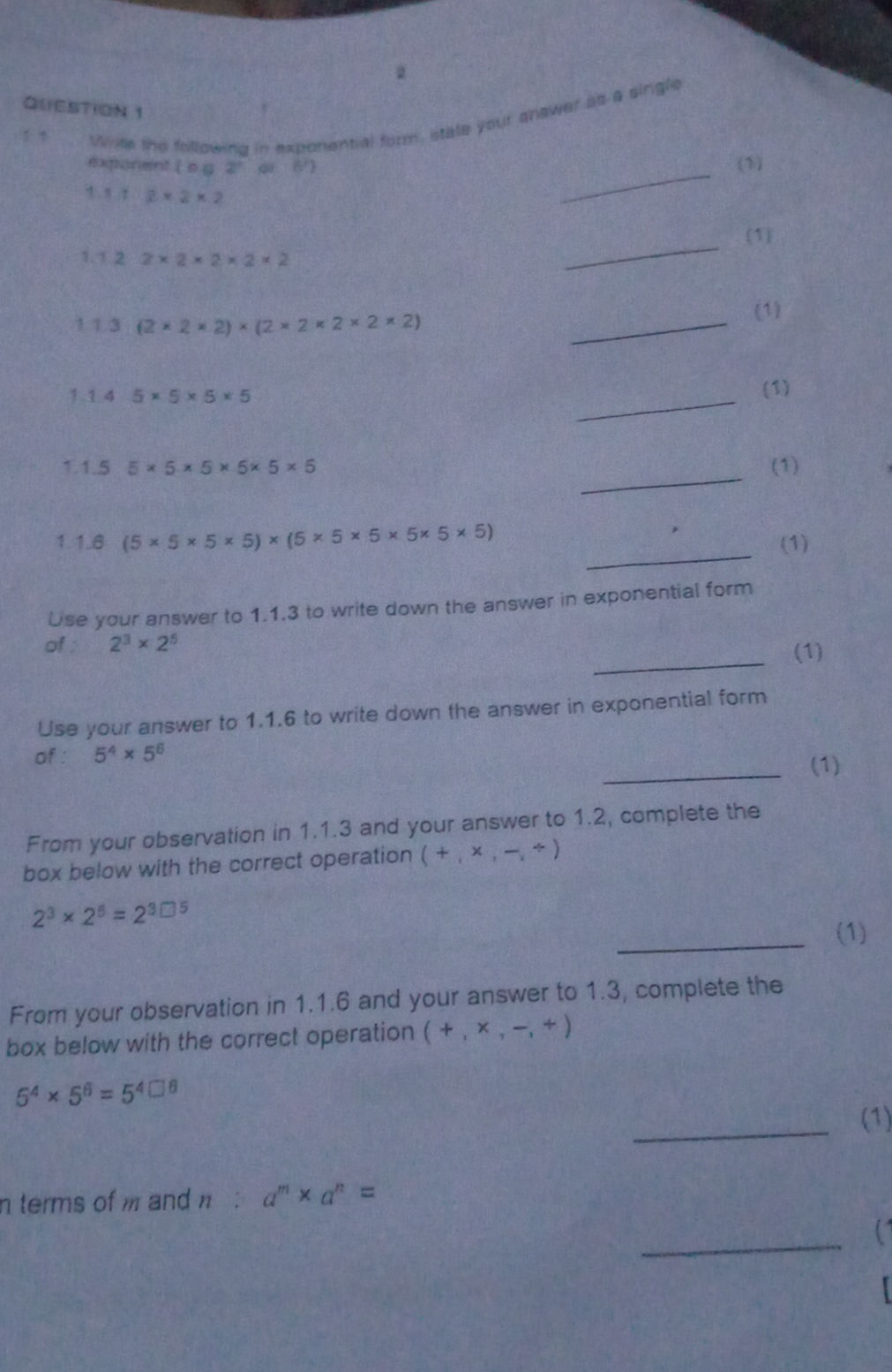 1. Write the following in exponential form, | StudyX