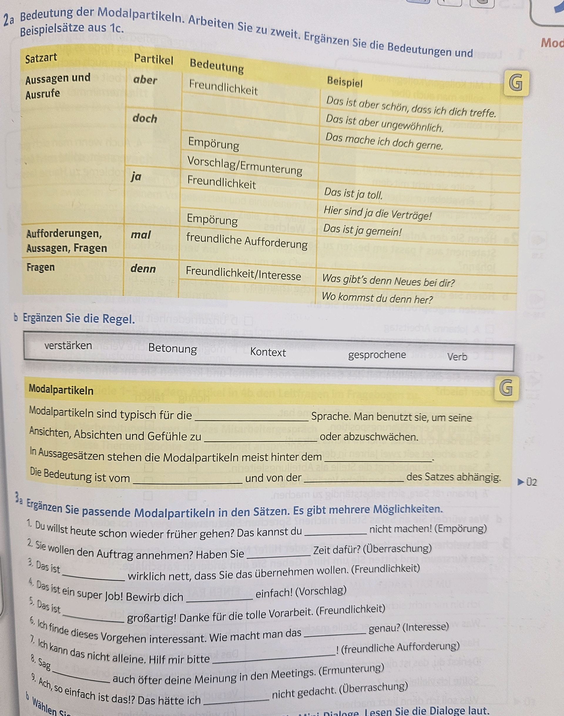 2a Bedeutung der Modalpartikeln. Arbeiten | StudyX