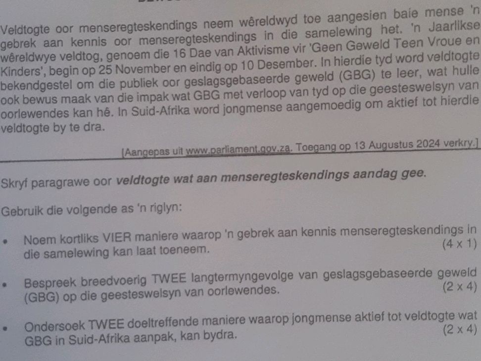 Skryf paragrawe oor veldtogte wat aan | StudyX