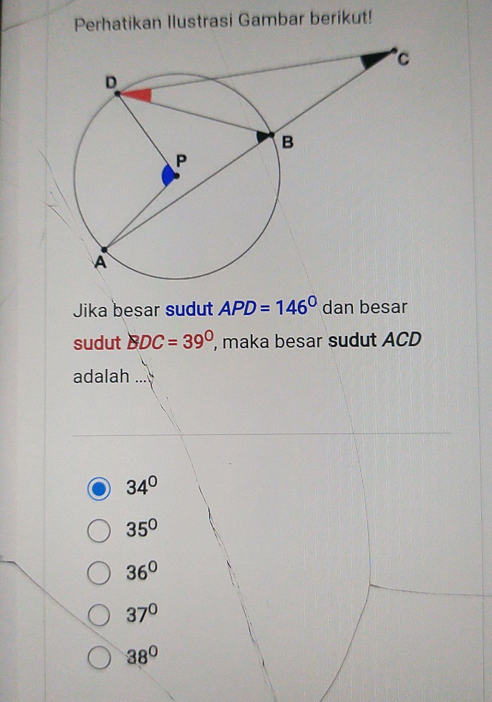 Jika besar sudut APD = 146° dan besar sudut | StudyX