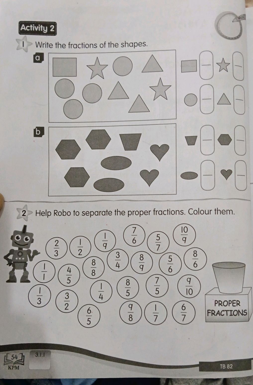 1. Write the fractions of the shapes. a. | StudyX