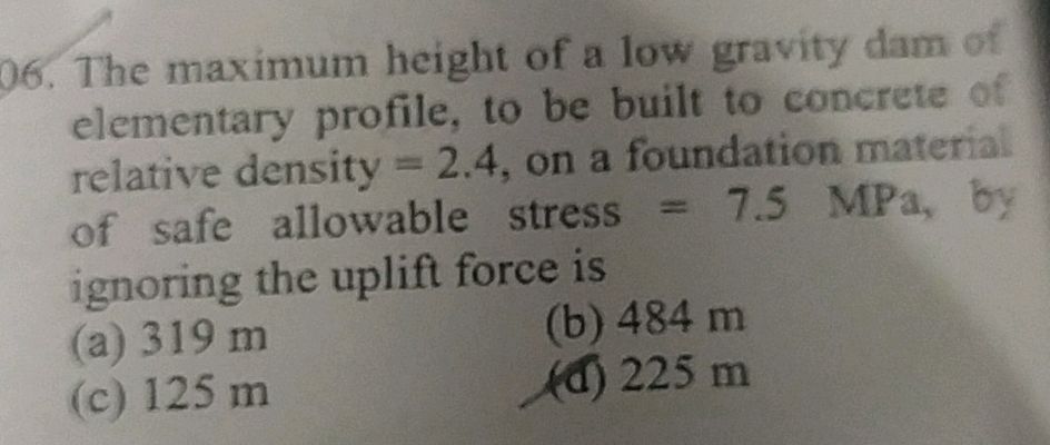 06. The maximum height of a low gravity dam | StudyX