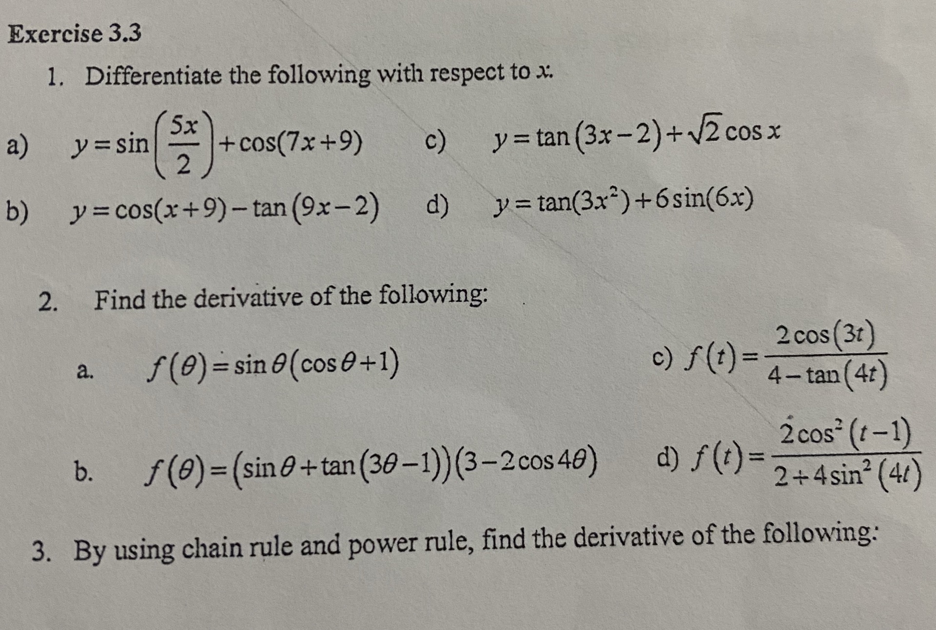 1. Differentiate the following with respect | StudyX