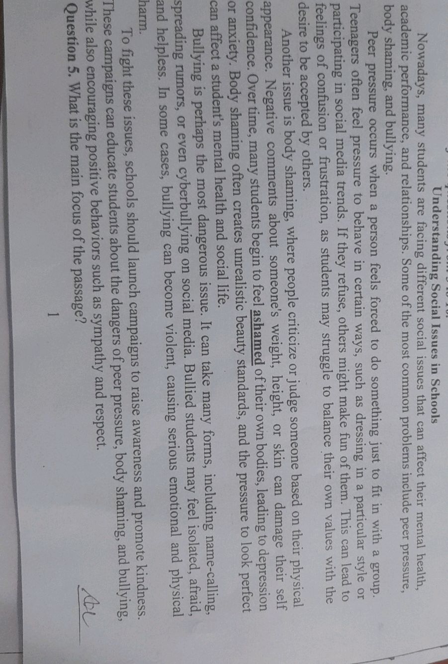 Question 5. What is the main focus of the | StudyX