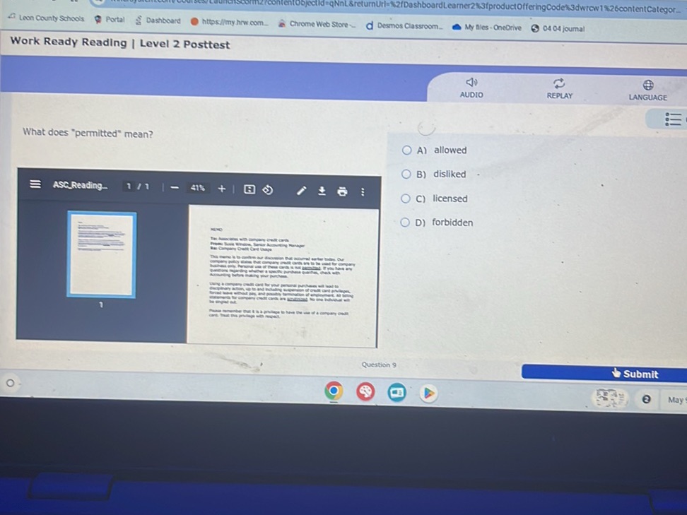 What does "permitted" mean? A) allowed B) | StudyX