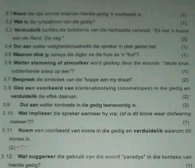 3.1 Noem die lipe sonnet waarvan hierdie | StudyX
