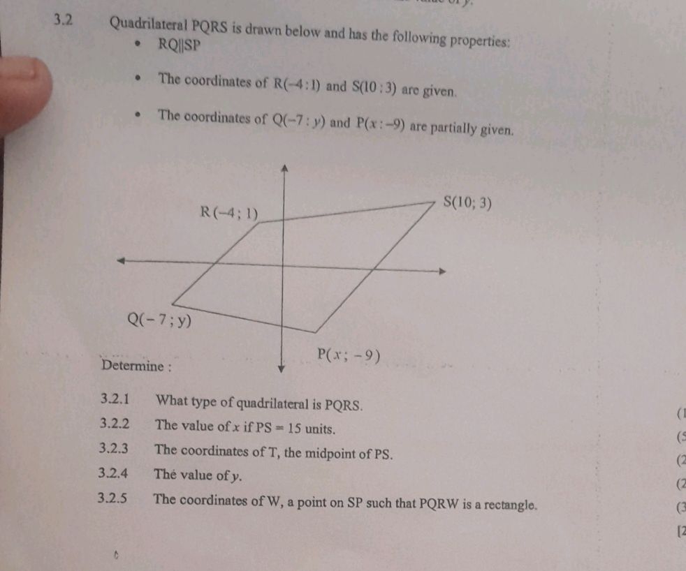 3.2 Quadrilateral PQRS is drawn below and | StudyX
